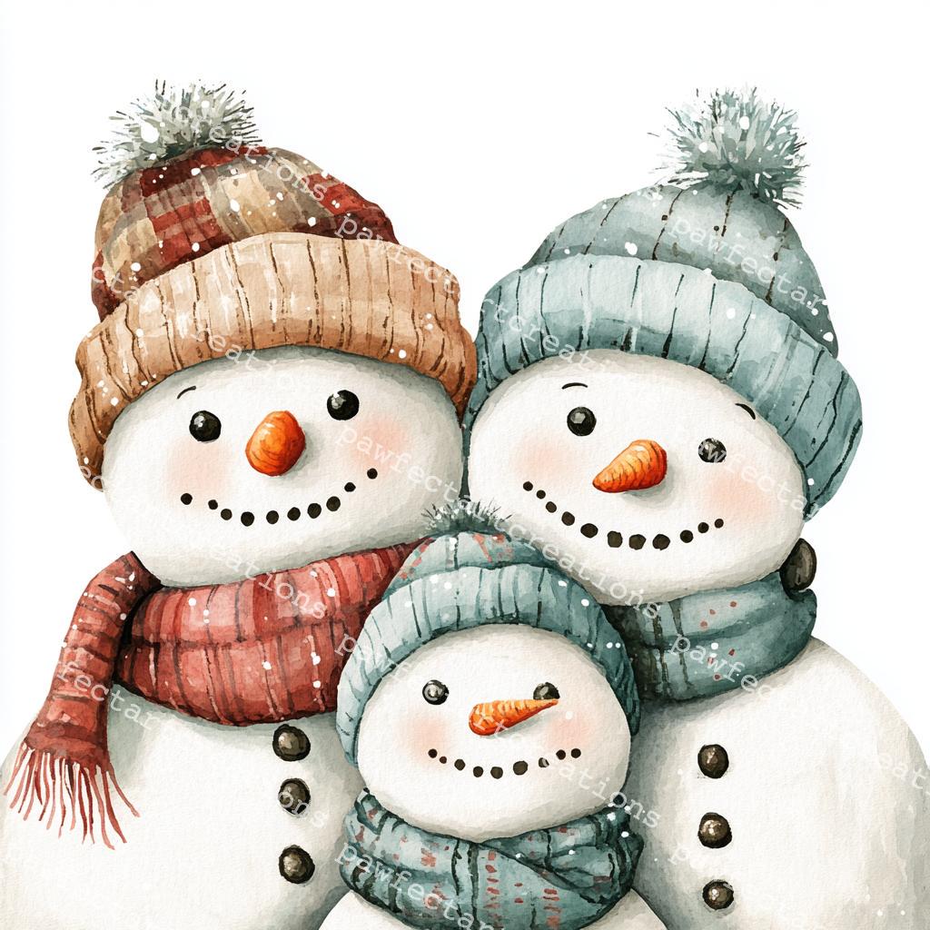 Snowman Family Watercolor Clipart: Christmas Papercraft (digital ...