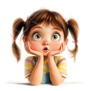 10 Cute Pigtail Girls Clipart, Funny Girl, Pigtails Hair, Printable ...