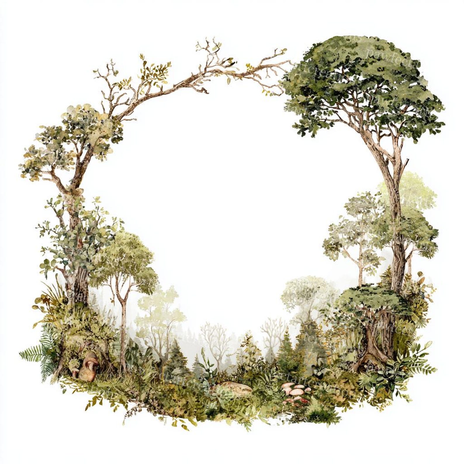 26 Forest Frame Clipart, Enchanted Woodland Frame,printable Watercolor ...