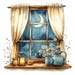 10 Window Night Sky Landscape View, Window Moon View Clipart, Printable ...