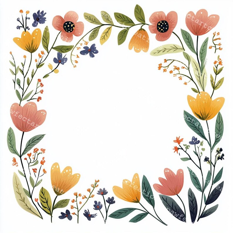 30 Watercolor Floral Frame Clipart: Spring Flower Borders (JPG Digital ...