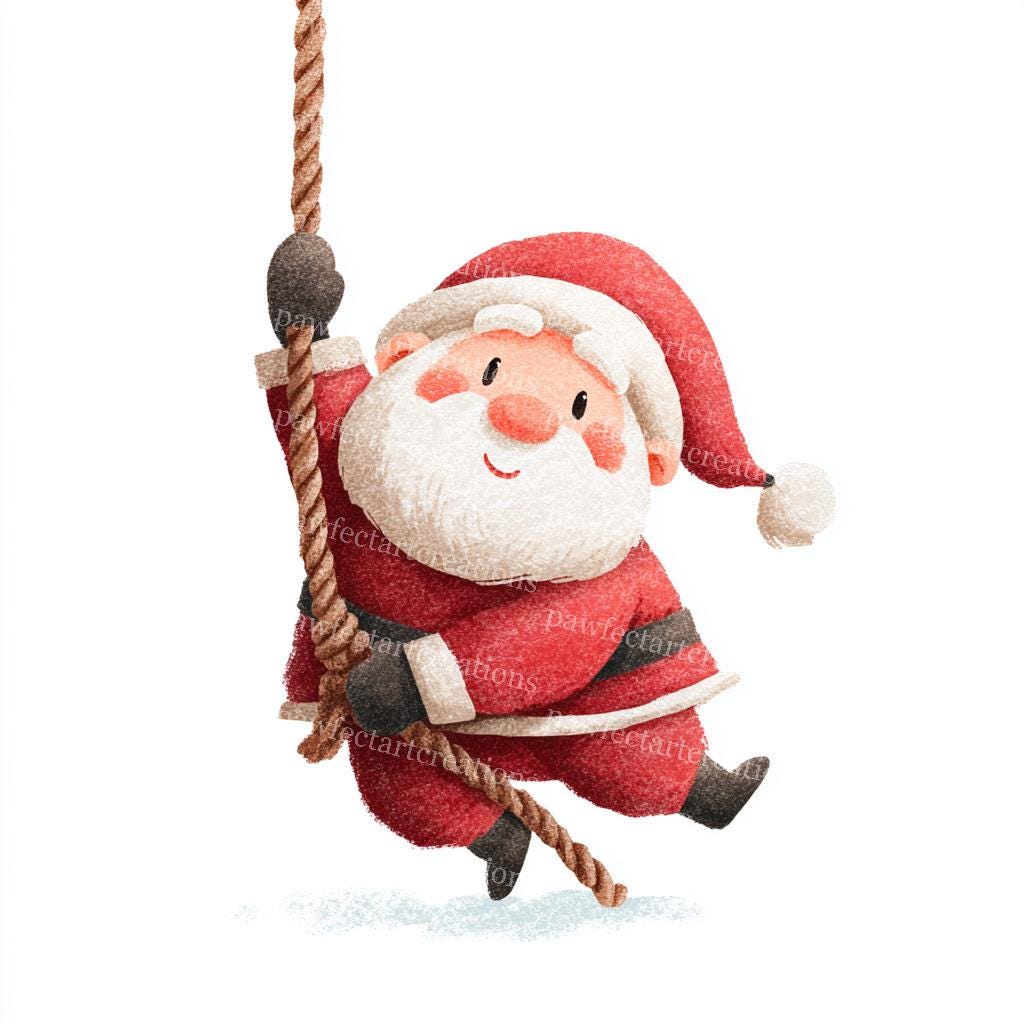 16 Santa Climbing on Rope Clipart, Christmas Art,christmas Card ...