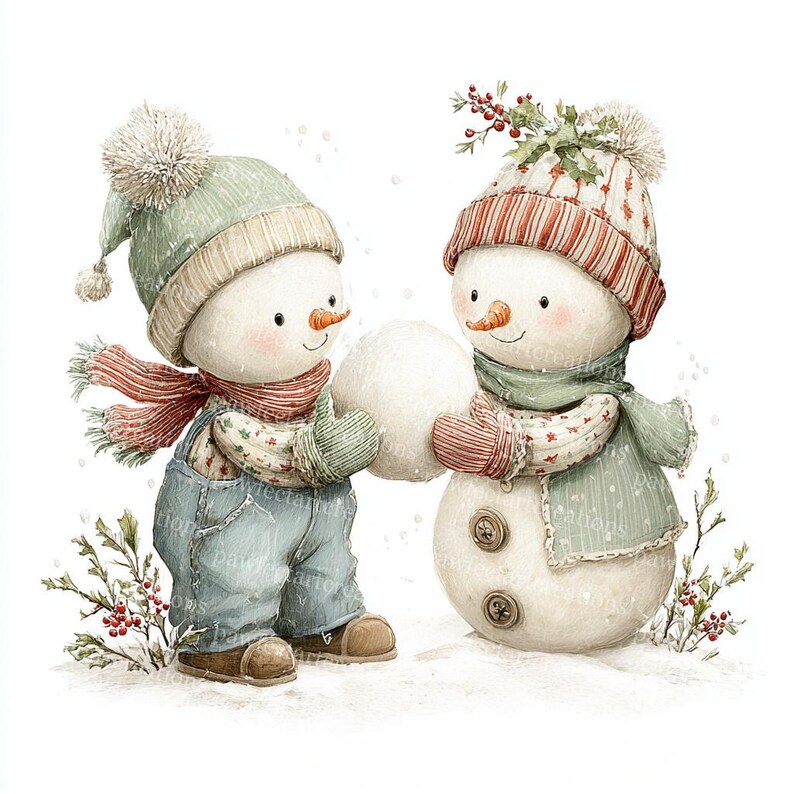 25 Whimsical Christmas Snowman Clipart,festive Holiday Graphics ...