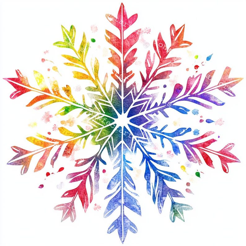 16 Rainbow Snowflake Clipart, Winter Art, Xmas Snowflake, Christmas ...