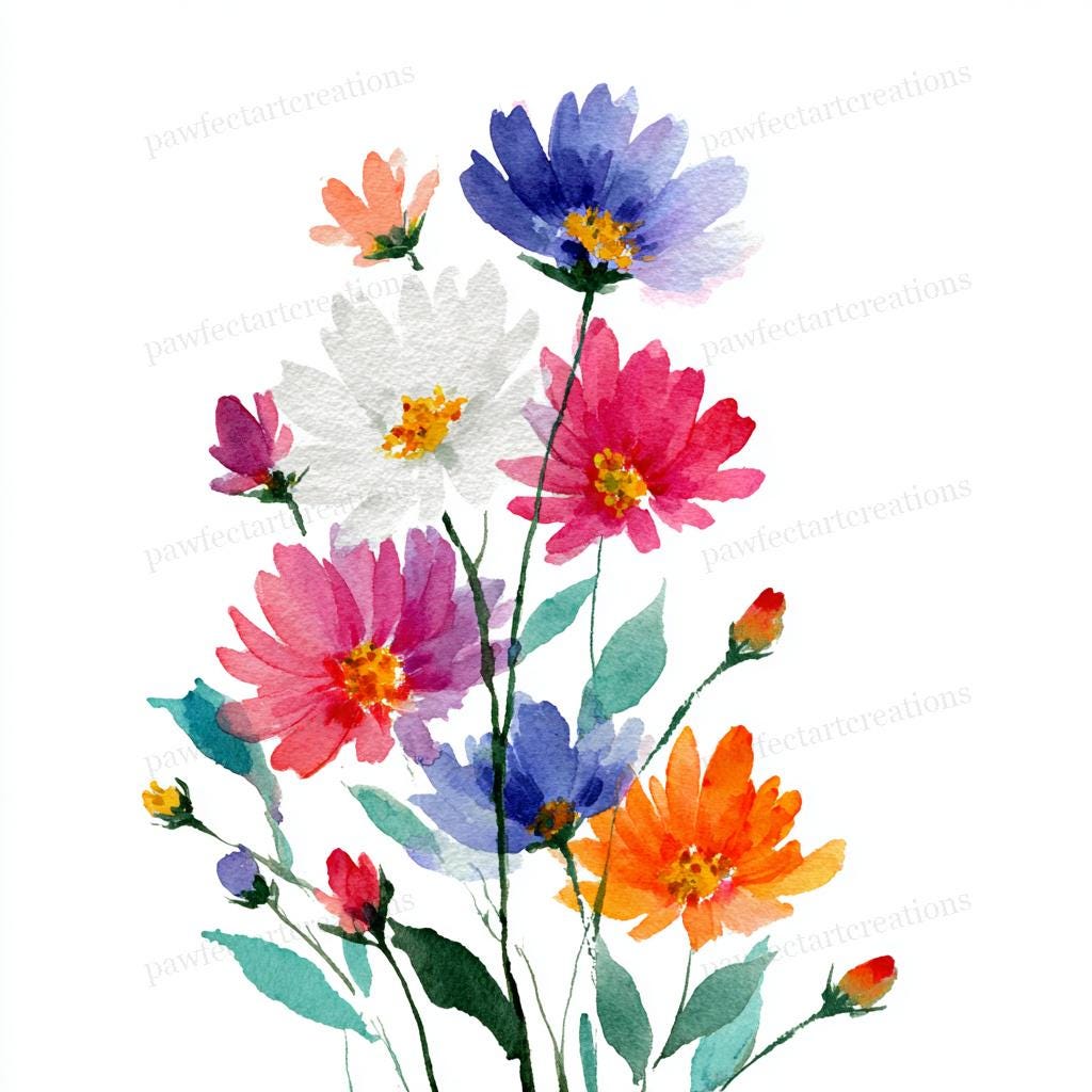 36 Watercolor Daisy Clipart, Spring Flower Bouquet, Daisy Wreath ...
