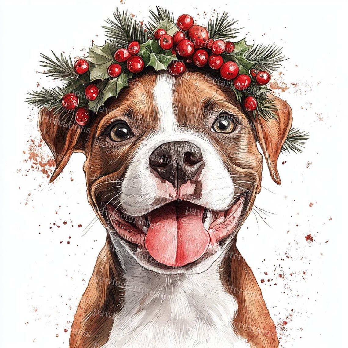 Christmas Dog Clipart: Watercolor Holiday Puppy Art (digital Download ...