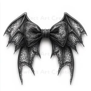 Halloween Bat Wings Lace Bow Clipart: Gothic Watercolor (digital ...