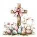 Easter Cross Bunny Clipart: Watercolor Floral Jpgs (digital Download ...
