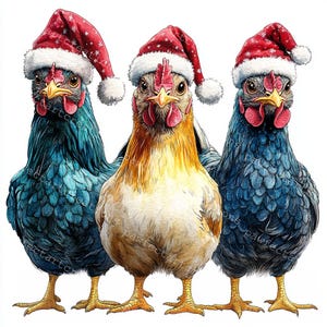 10 Funny Christmas Chicken Clipart: Watercolor Farm Animals (digital ...