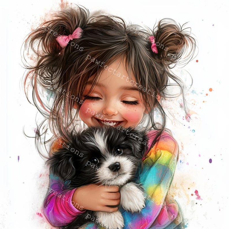 Girl With Puppy Clipart: Watercolor Dog Lover Art (digital Download) - Etsy