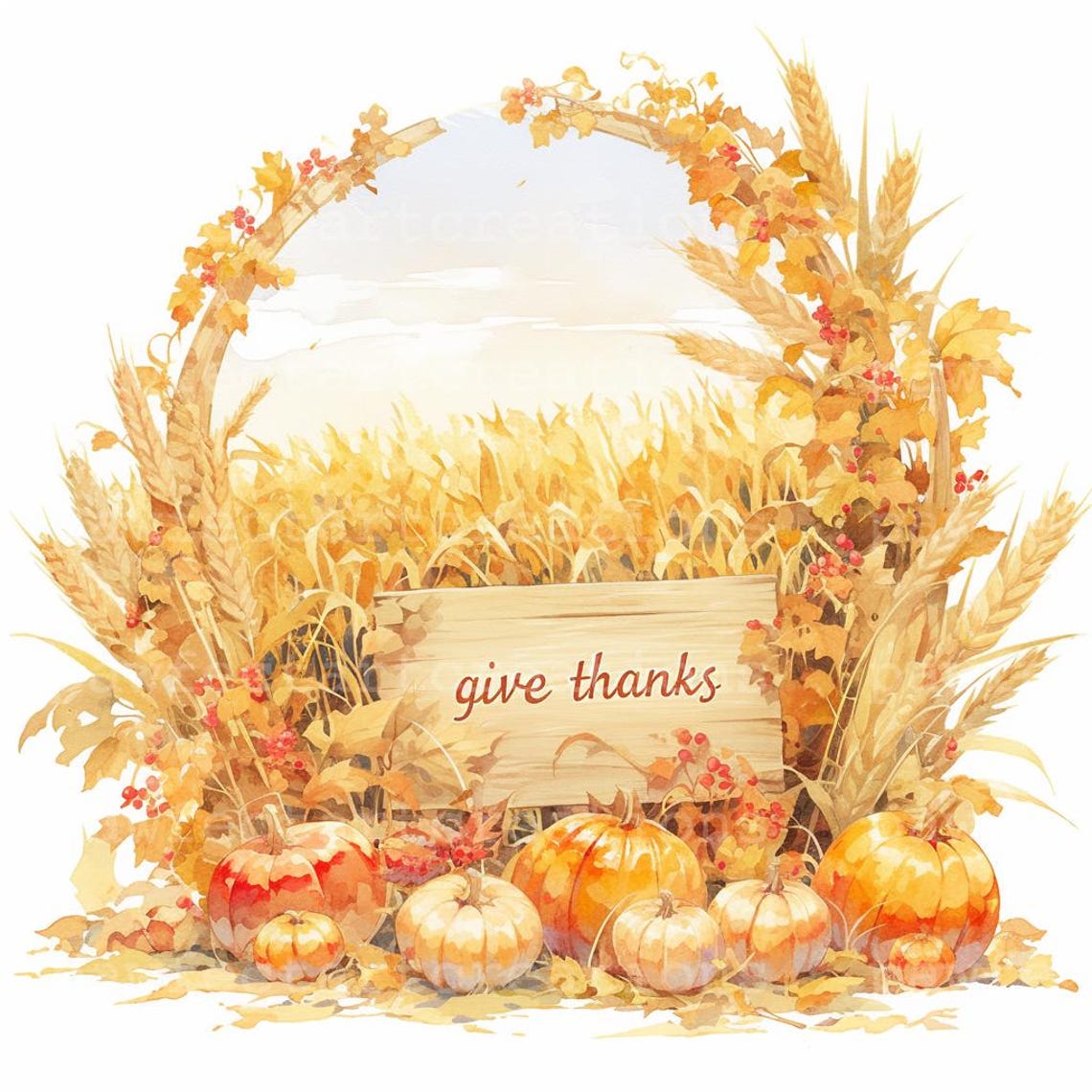 Fall Thanksgiving Clipart: Watercolor Autumn Harvest (digital Download ...
