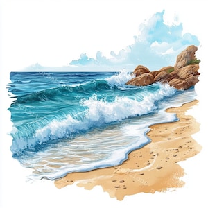 Coastal Watercolor Clipart: Beach & Ocean Art (digital Download) - Etsy