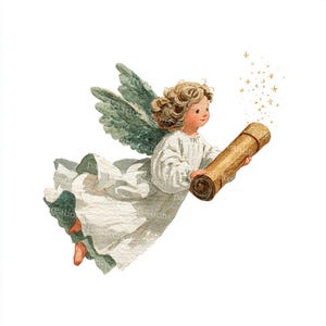 16 Christmas Angel Baby Holding Scroll Clipart, Cute Angel, Christmas ...