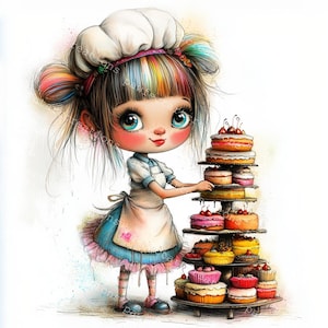 10 Funny Baker Girls Clipart, Quirky Girl, Bakery, Printable Watercolor ...