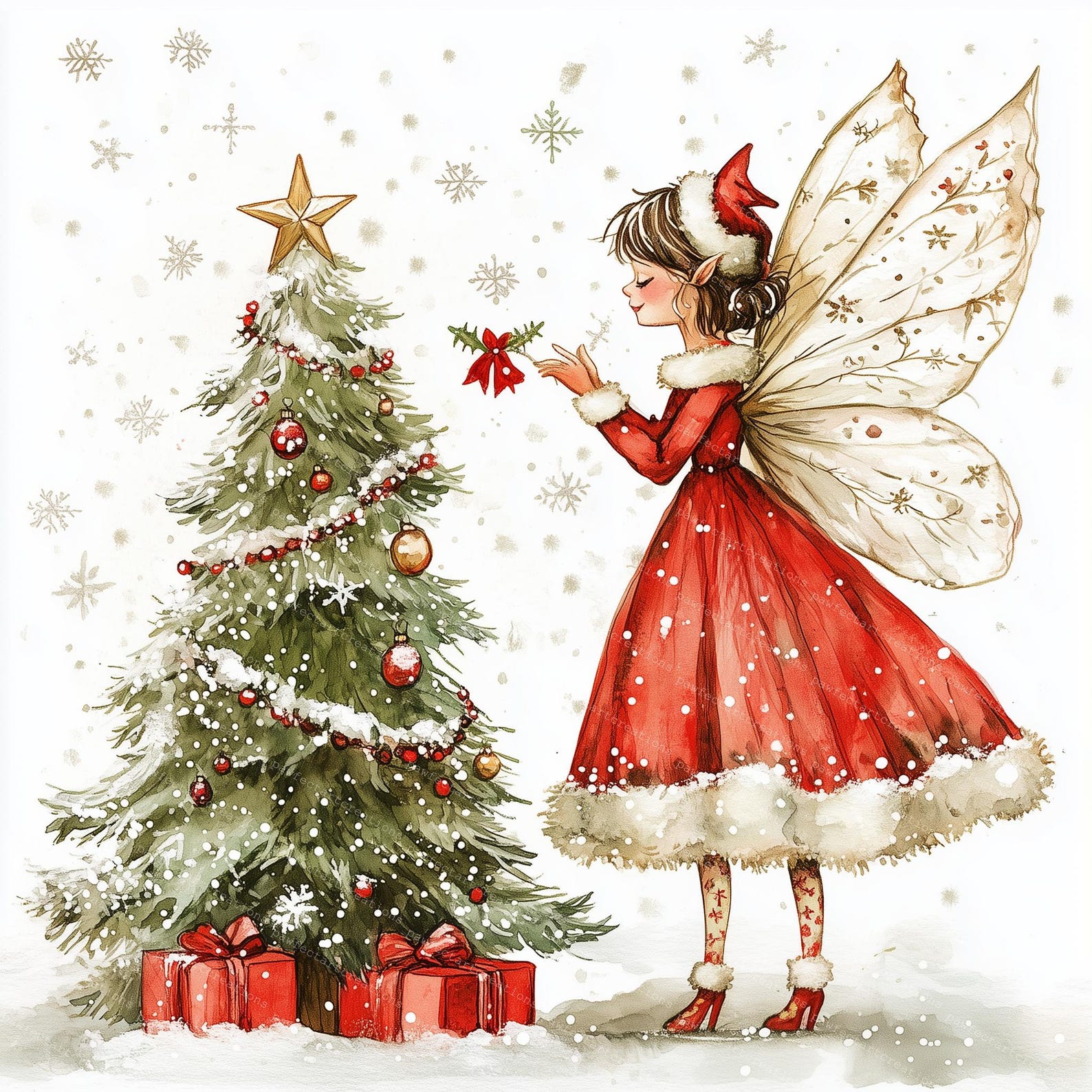 Christmas Fairy Clipart: Watercolor Winter Fairies (digital Download ...