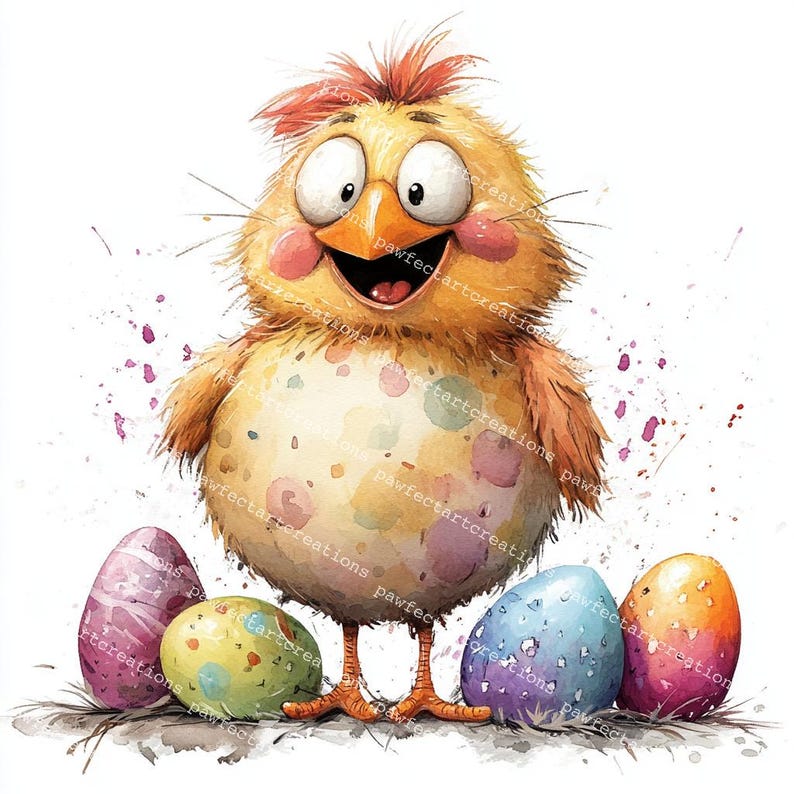 12 Quirky Easter Chick Watercolor Clipart: Funny Easter Decor (digital ...