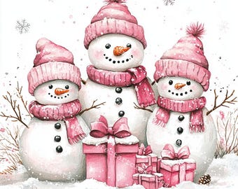 Cute Snowman Clipart Bundle | Pink Snowman PNG | Pink Christmas PNG ...