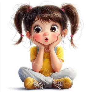 10 Cute Pigtail Girls Clipart, Funny Girl, Pigtails Hair, Printable ...