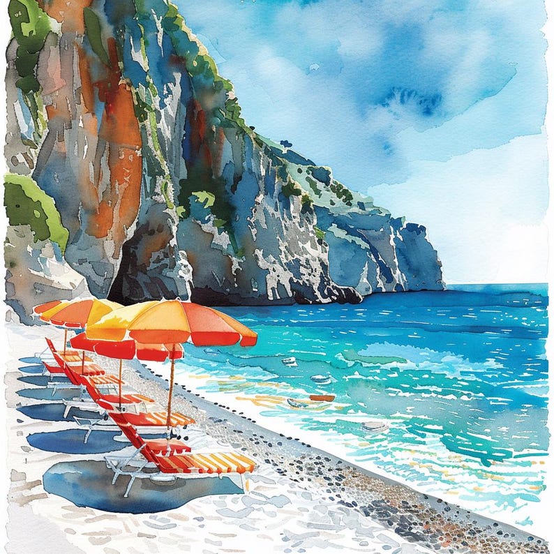 Amalfi Coast Clipart: Italian Coastal Watercolor Art (digital Download ...