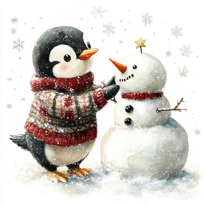 10 Christmas Penguin Clipart: Watercolor Baby Penguins (digital ...
