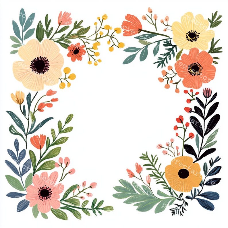 30 Watercolor Floral Frame Clipart: Spring Flower Borders (JPG Digital ...