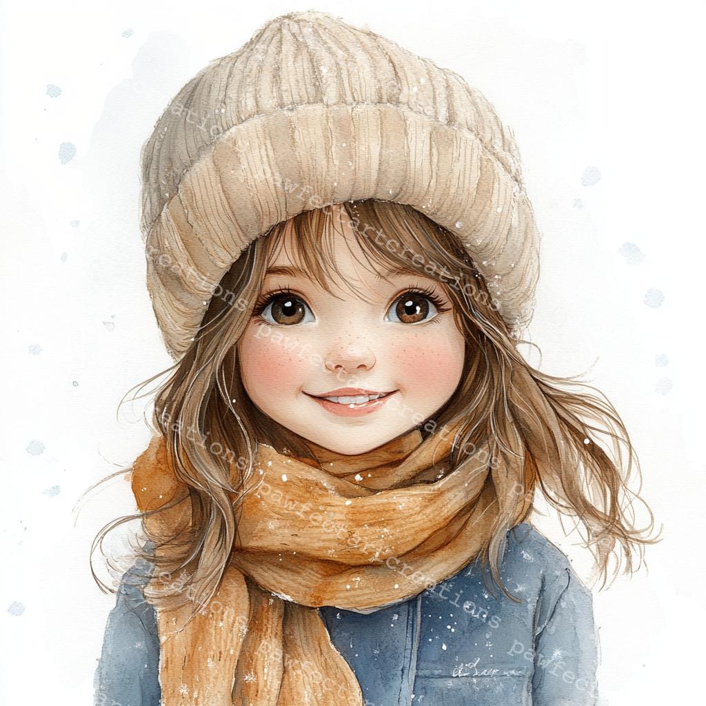Smiling Winter Girl Clipart: Watercolor Jpgs for Junk Journals (digital ...