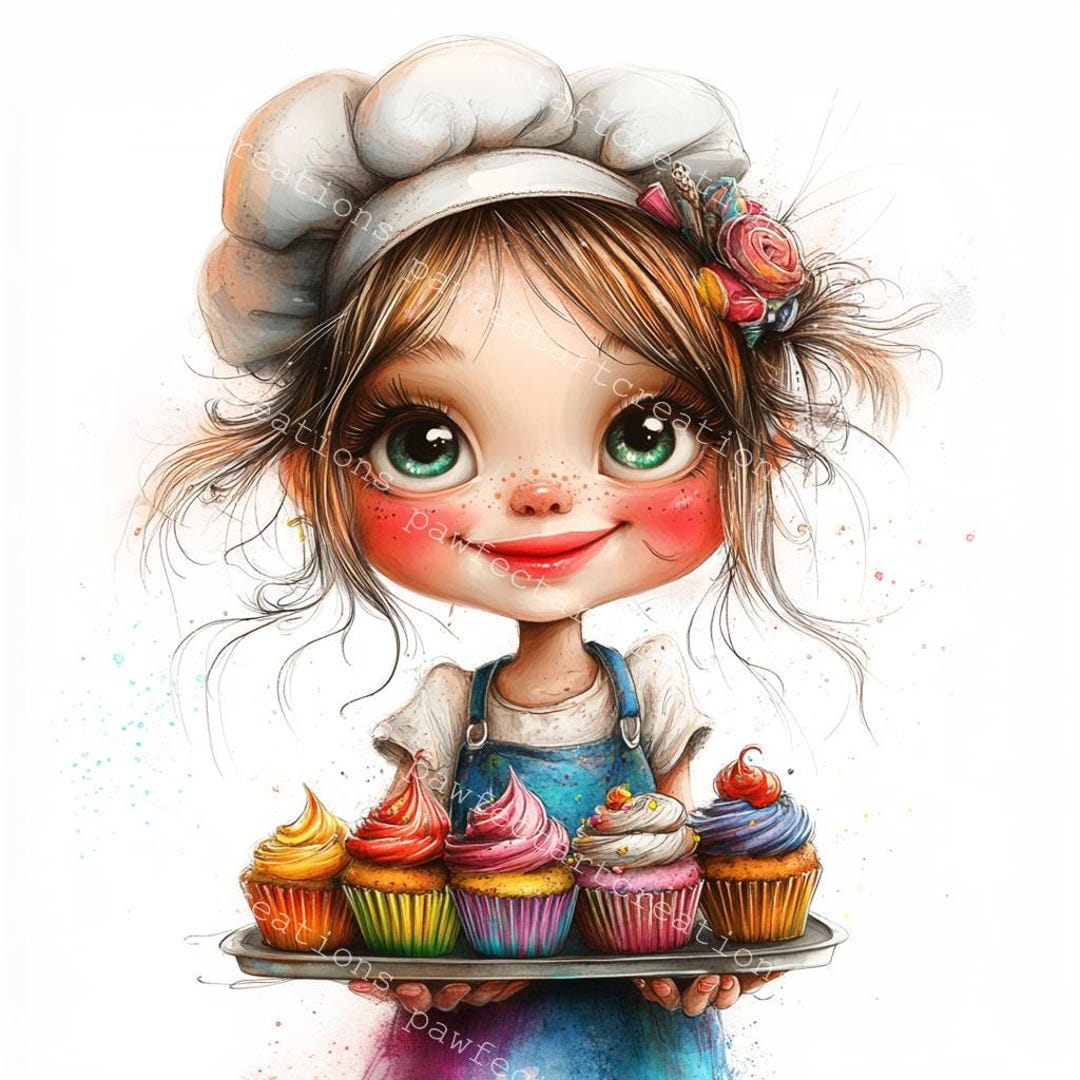Funny Baker Girl Clipart: Watercolor Bakery Art (digital Download) - Etsy