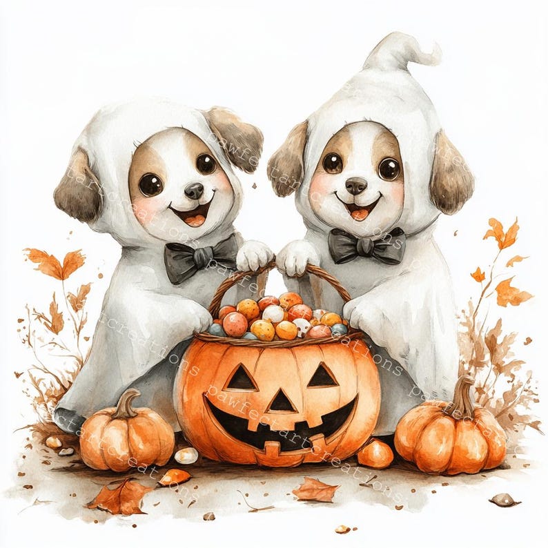 10 Cute Dog Ghost Clipart, Halloween Dog, Spooky Dog, Printable ...