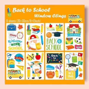 8 Sheets Back to School Window Clings Reusable Static Stickers for ...