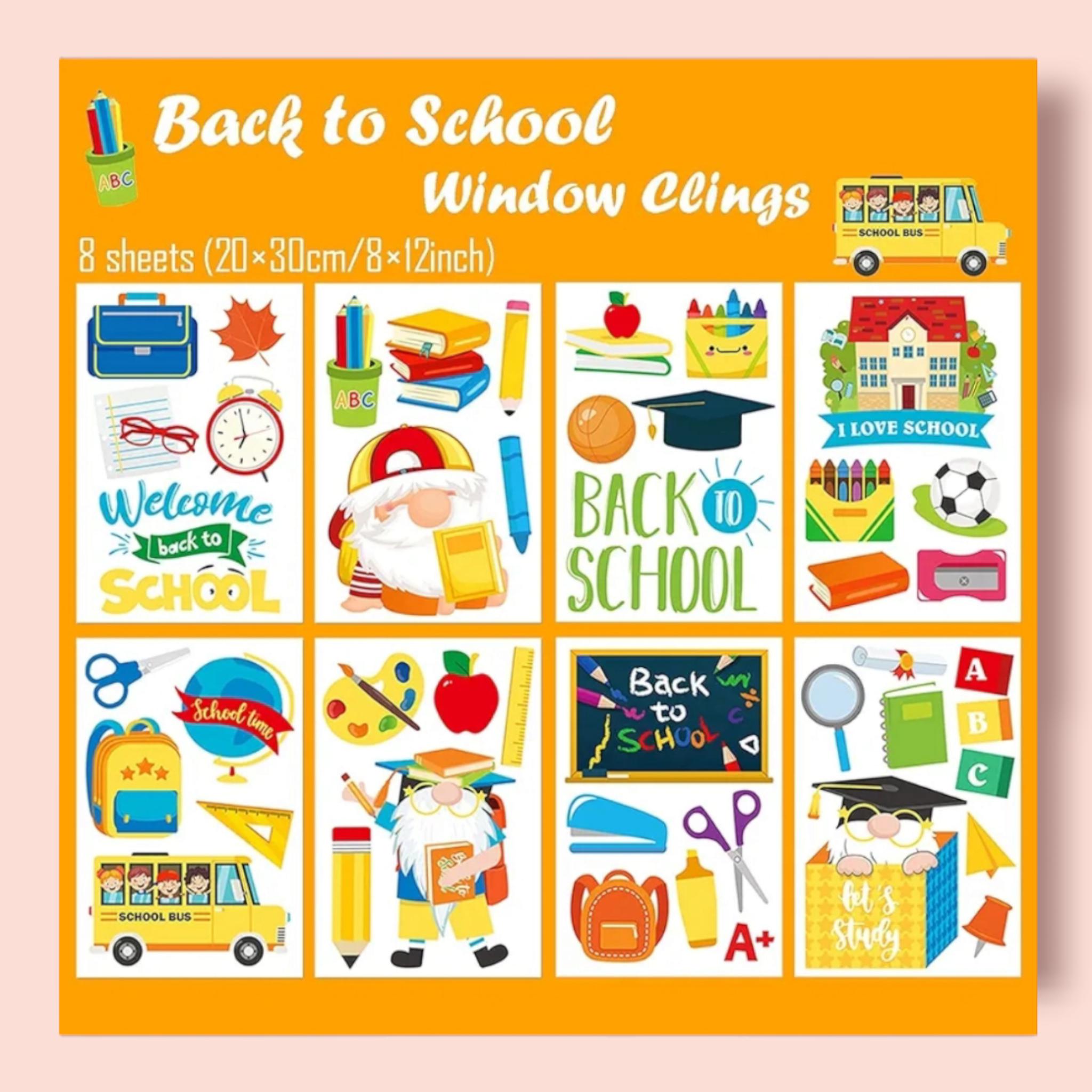 8 Sheets Back to School Window Clings Reusable Static Stickers for ...