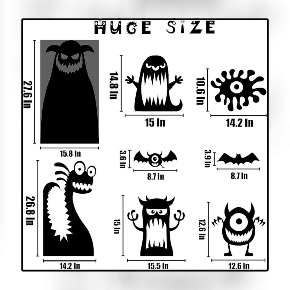 11-piece Giant Monster Halloween Window Clings Black Horror Window ...