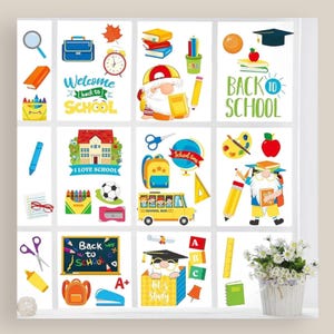 8 Sheets Back to School Window Clings Reusable Static Stickers for ...
