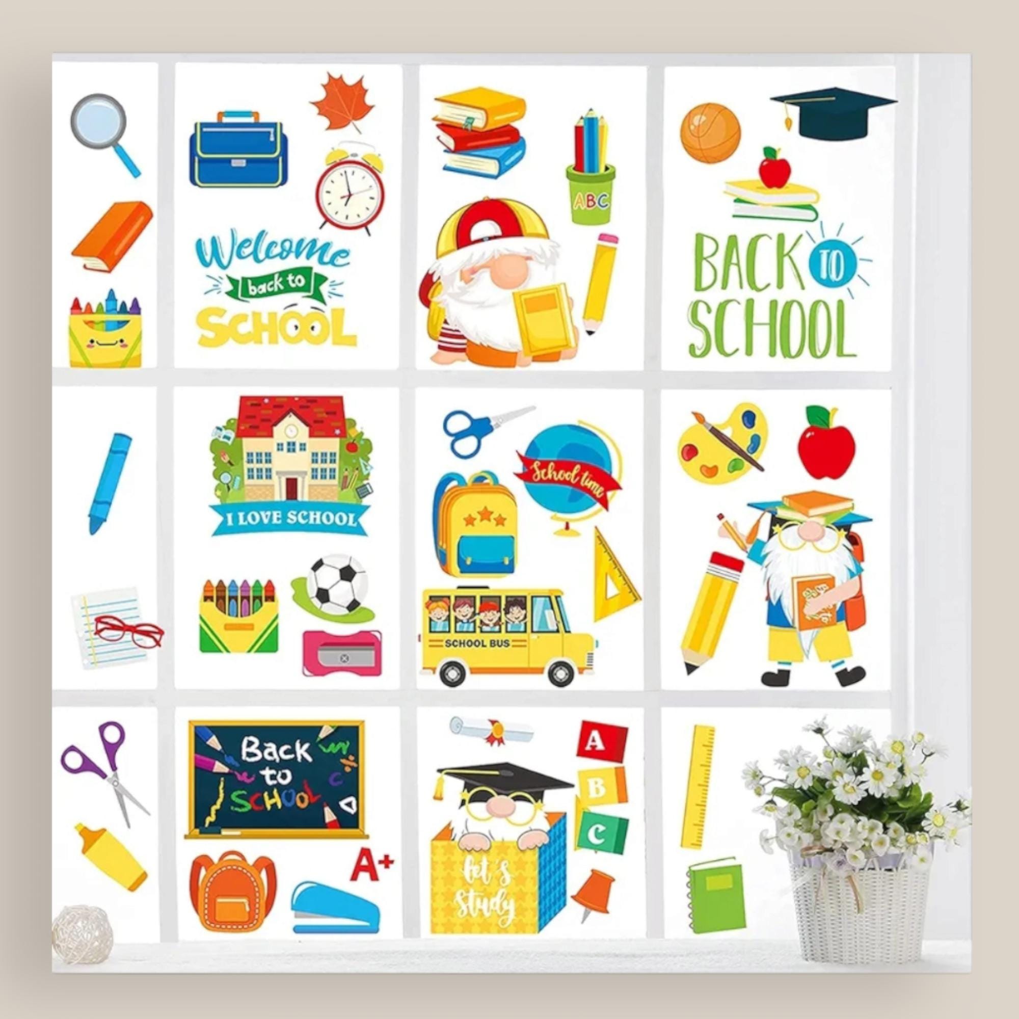 8 Sheets Back to School Window Clings Reusable Static Stickers for ...