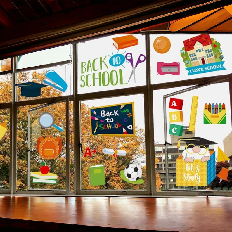 8 Sheets Back to School Window Clings Reusable Static Stickers for ...