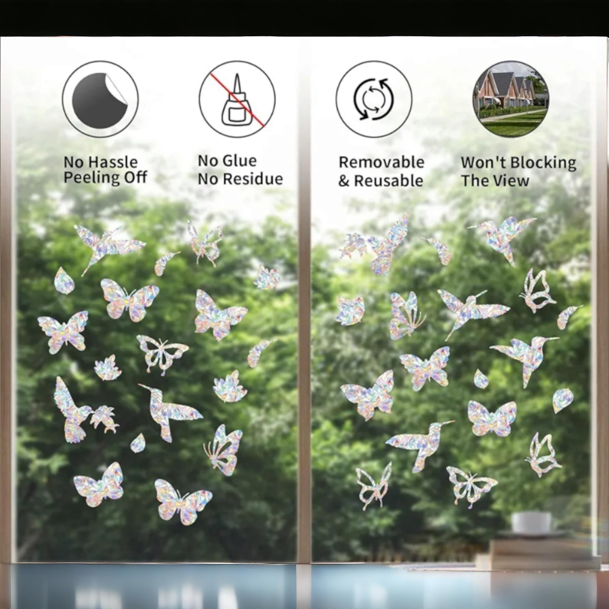 36 PCS Bird Strike Prevention Window Decals Suncatcher Stickers for ...