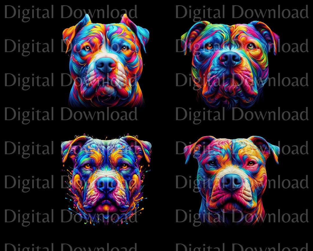Neon Pitbull Clipart Set, Wall Decor, Neon Dogs PNG, Watercolor Animals ...