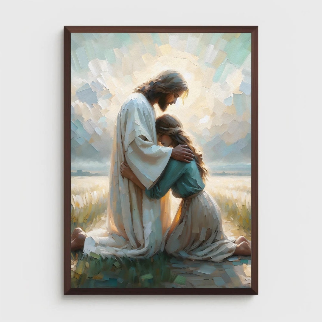 Jesus Hugging Woman, Jesus and Woman Art, Jesus Painting, Christian ...