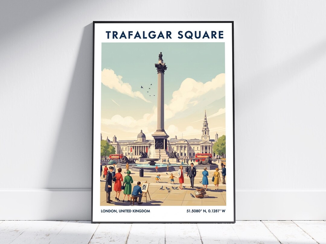 Trafalgar Square London Travel Poster – Vintage London Art Print, Retro ...