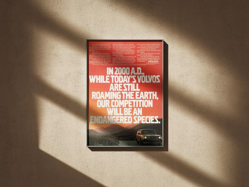 Volvo 240 Vintage Advert Poster Art Print, Wall Decor, Garage Art, BMW ...