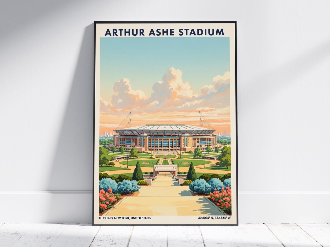Arthur Ashe Stadium Art Print, Vintage Travel Poster Illustrated ...