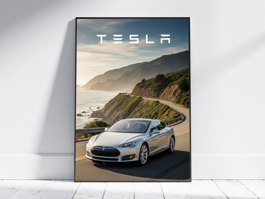 Tesla Model S Poster Art Print, Car Wall Art, Tesla Merch Decor ...