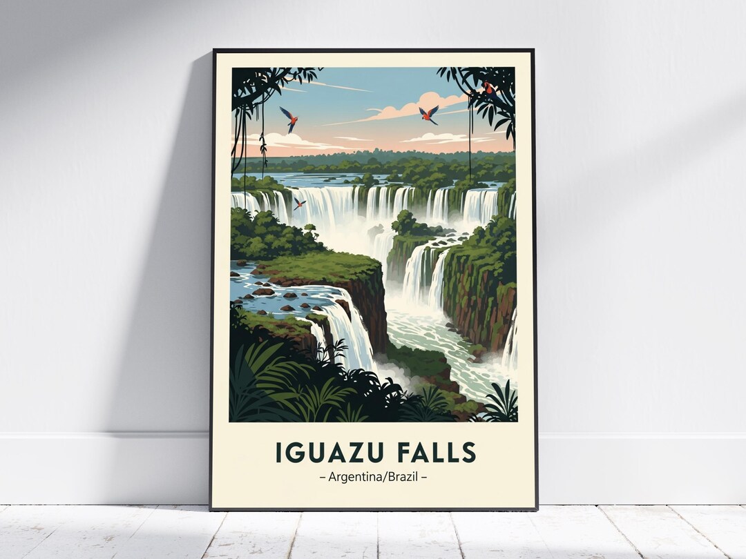 Iguazu Falls Argentina Brazil Poster, Retro Travel Art, Vintage Travel ...