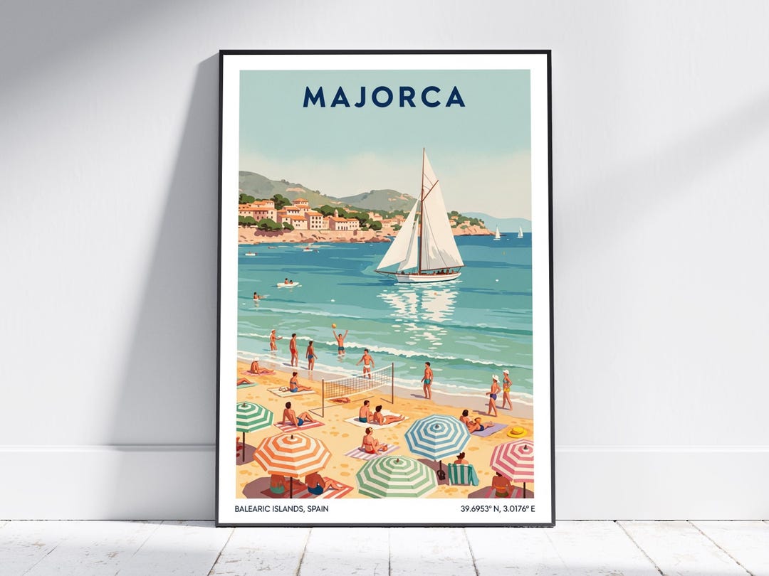 Majorca Beach Travel Poster – Vintage Coastal Wall Art Print for Home ...