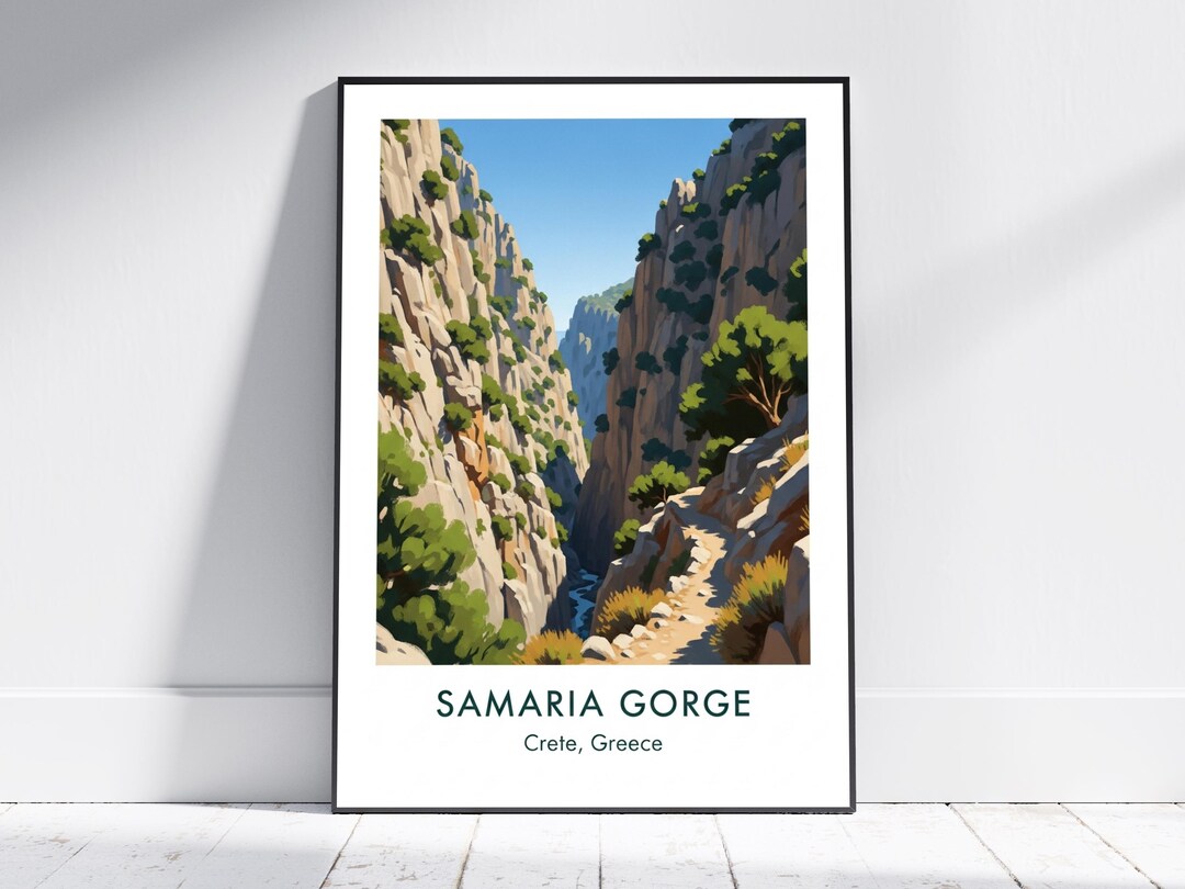 Crete's Samaria Gorge Art Print, Vintage Style Wall Art Poster, Green ...