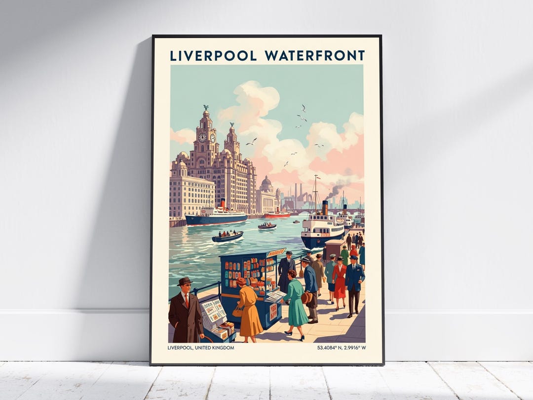 Liverpool Waterfront Print – Vintage Travel Art Poster, Retro Wall ...
