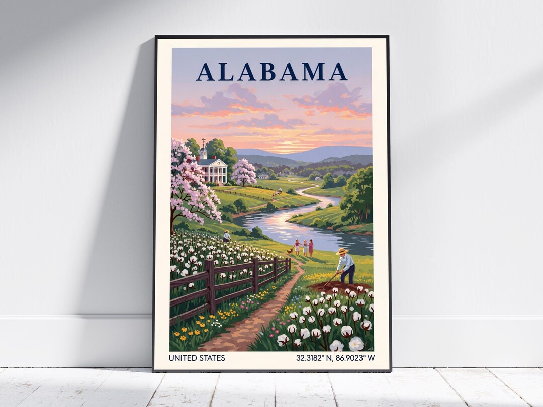 Alabama Travel Poster – Vintage Art Print, Retro Wall Decor for Home or ...