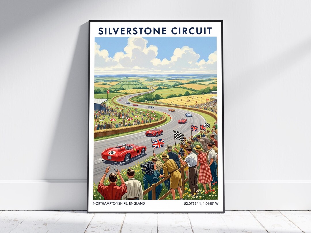 Silverstone Circuit Travel Poster – Vintage Motorsport Wall Art Print ...