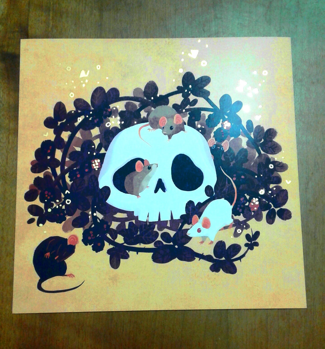 Bramble Mice and Skull Square 8x8 Art Print With Gold Foil - Etsy