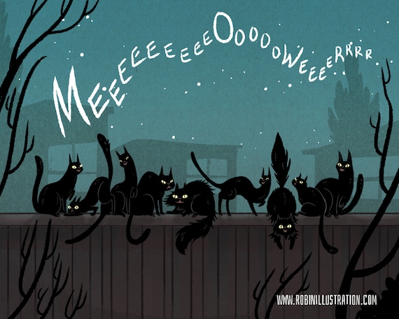 Black Cat Serenade 8x10 Art Print | Etsy