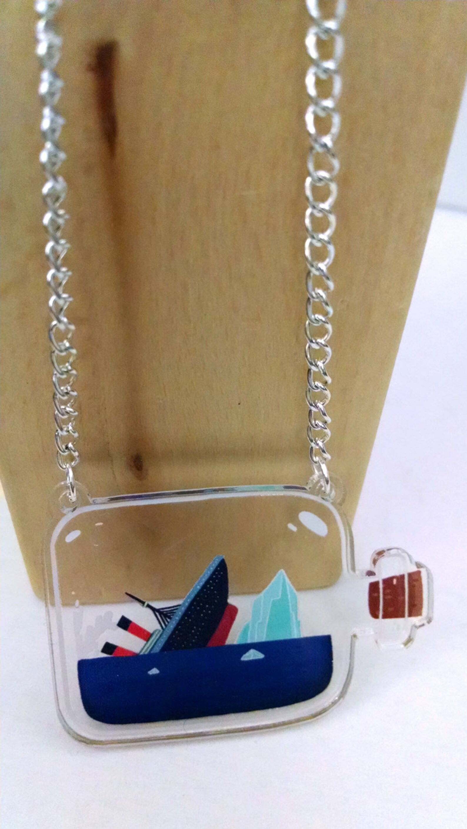 Sinking Titanic Ship in a Bottle Clear Acrylic Charm Necklace | Etsy